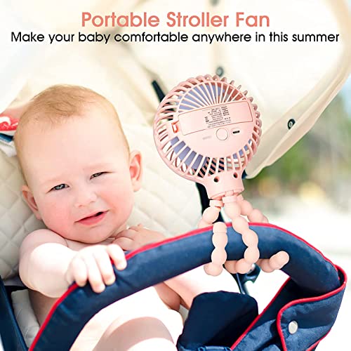 Mini Handheld Stroller Fan, Personal Portable Fan Baby Car Seat Clip-On Fan with DIY Flexible Tripod, USB Rechargeable Fan Adjustable 3 Speeds for Bedroom, Outdoor, Camping, Bike, BBQ