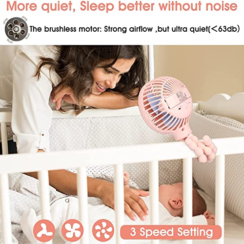 Mini Handheld Stroller Fan, Personal Portable Fan Baby Car Seat Clip-On Fan with DIY Flexible Tripod, USB Rechargeable Fan Adjustable 3 Speeds for Bedroom, Outdoor, Camping, Bike, BBQ