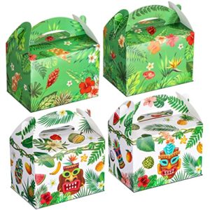 30 pcs luau party favor boxes, tropical gift box set hawaiian goodie boxes candy boxes tropical treat gift paper cardboard boxes with handles for picnic crafts snacks baby shower party, 4.5 x 3.5 inch