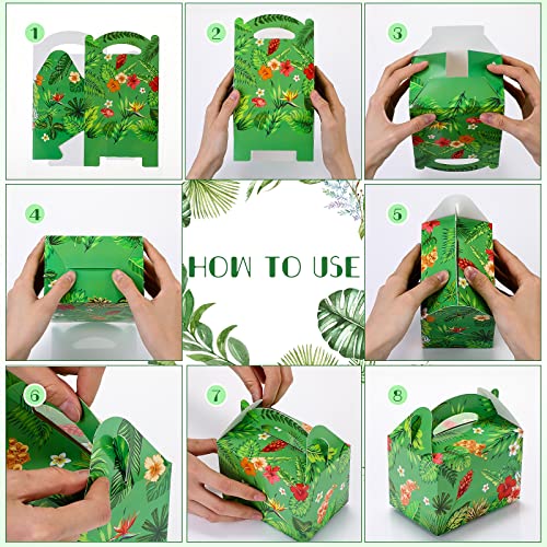 30 Pcs Luau Party Favor Boxes, Tropical Gift Box Set Hawaiian Goodie Boxes Candy Boxes Tropical Treat Gift Paper Cardboard Boxes with Handles for Picnic Crafts Snacks Baby Shower Party, 4.5 x 3.5 Inch