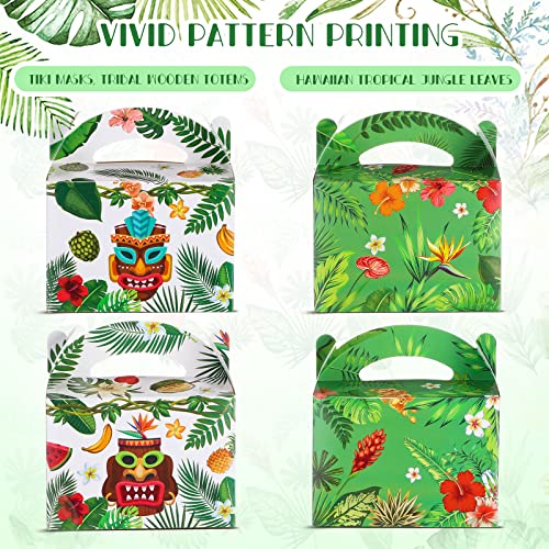 30 Pcs Luau Party Favor Boxes, Tropical Gift Box Set Hawaiian Goodie Boxes Candy Boxes Tropical Treat Gift Paper Cardboard Boxes with Handles for Picnic Crafts Snacks Baby Shower Party, 4.5 x 3.5 Inch