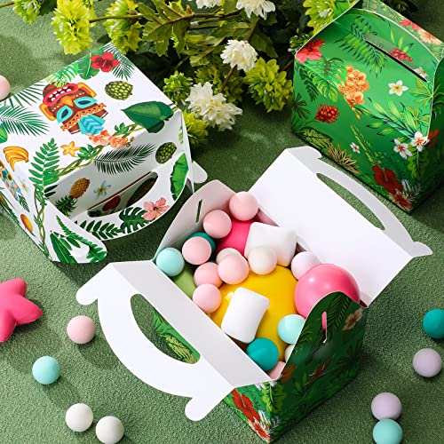 30 Pcs Luau Party Favor Boxes, Tropical Gift Box Set Hawaiian Goodie Boxes Candy Boxes Tropical Treat Gift Paper Cardboard Boxes with Handles for Picnic Crafts Snacks Baby Shower Party, 4.5 x 3.5 Inch