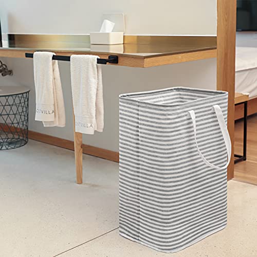 DOKEHOM 80L [2 Pack] Freestanding Laundry Hamper with Handle, Collapsible Large Cotton Storage Basket for Clothes (Grey)