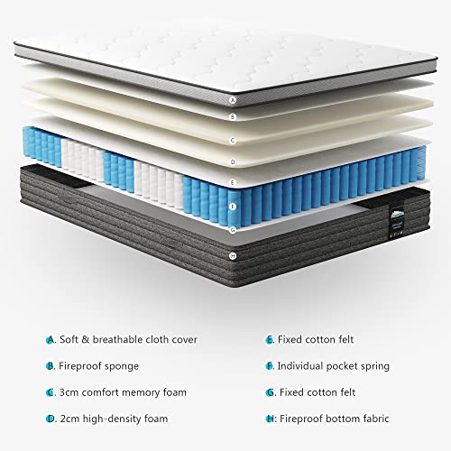 Serweet 12 Inch Memory Foam Hybrid Full Mattress - 5-Zone Pocket Innersprings for Motion Isolation -Heavier Coils for Durable Support -Medium Firm -Fiberglass-Free -Made in North America