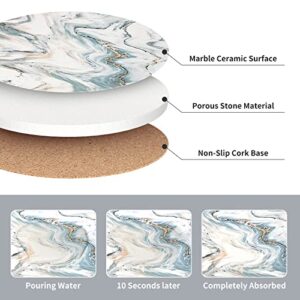 Coasters with Holder, Absorbent Coasters by DSNDVES, Set of 6 Ceramic Coasters, Marble Style Drink Coasters with Cork Base, Bar Coasters, Round Stone Coasters for Table Protection Gray Water Ripple