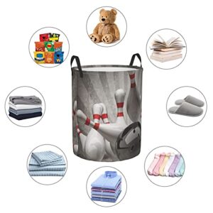 Bowling Ball Large Laundry Basket, Laundry Hamper with Handle Collapsible Dirty Clothes Hamper Round Storage Basket for Bedroom Clothes Storage