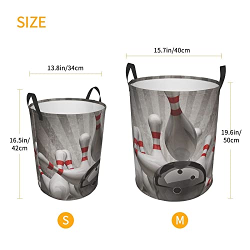 Bowling Ball Large Laundry Basket, Laundry Hamper with Handle Collapsible Dirty Clothes Hamper Round Storage Basket for Bedroom Clothes Storage