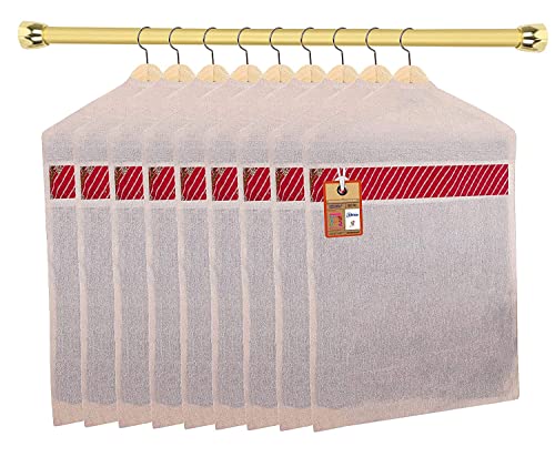 atorakushon 100% Cotton Hanging Saree Covers Clothes Storage Bag 26 x 18 Inches Bigs size Cloth Wardrobe Organizer for Storage Garment Set of 9 Off white