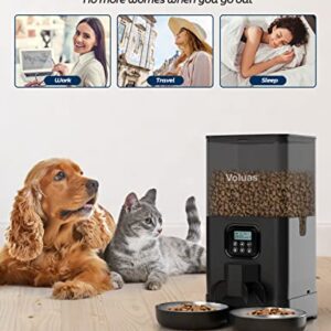 Voluas Automatic Cat Feeders for Two Cats, Double Pet Feeder with 2 Stainless Steel Bowls,6L Timed Cat Feeder with Memory Function, Pet Food Dish