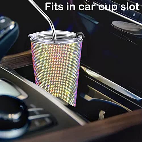 Bling Diamond Straw Cup,17oz Stainless Steel Thermal Bottle,Vacuum Double Wall Insulated Cup Glitter Water Bottle,Bling Cup, Leak-Proof Insulated Coffee Cup for Gym Fitness Travel Office Use (multi)