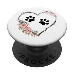 dog heart with paw prints and flowers on white popsockets standard popgrip