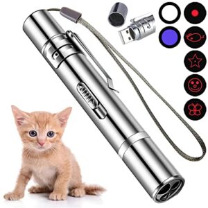 vikie cat toys, laser pointer, recharging interactive cat laser toy for indoor cats and dogs to chase, 3 light modes(5 switchable red patterns, blue light and flashlight)