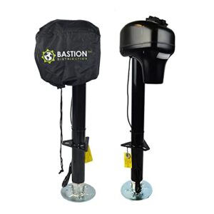 bastion electric power tongue jack with cover | electric or manual operation | 3500lb a-frame capacity | 12v | front led | trailers, campers, rvs & boats