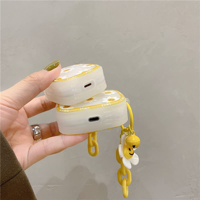 Smiley Face Aesthetic AirPods Case 1 st & 2 nd Generation with Keychain, Silicon Shockproof Protective Case for AirPods 1 & 2, Cute Smiley AirPods Case, Yellow