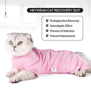 HEYWEAN Cat Professional Surgical Recovery Suit for Abdominal Wounds Skin Diseases, After Surgery Wear, E-Collar Alternative for Cats, Home Indoor Pets Clothing (Pink, M)