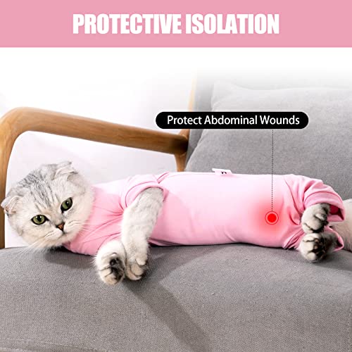 HEYWEAN Cat Professional Surgical Recovery Suit for Abdominal Wounds Skin Diseases, After Surgery Wear, E-Collar Alternative for Cats, Home Indoor Pets Clothing (Pink, M)