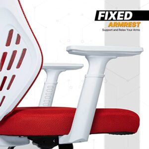 MoNiBloom Home Office Mesh Seat Chair with Headrest and Wheels, Rolling Swivel Computer Chair with T Shape Armrest for Adults, Red