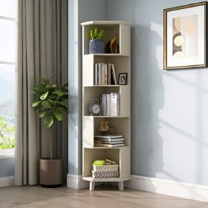 wilk 5-layer cube corner bookshelf solid wood corner bookcase, white, 15.7(l) x 15.7(w) x 71.7(h)