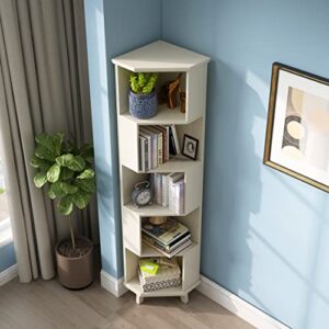 WILK 5-Layer Cube Corner Bookshelf Solid Wood Corner Bookcase, White, 15.7(L) x 15.7(W) x 71.7(H)