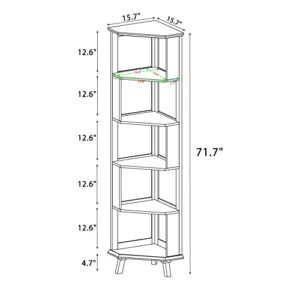 WILK 5-Layer Cube Corner Bookshelf Solid Wood Corner Bookcase, White, 15.7(L) x 15.7(W) x 71.7(H)