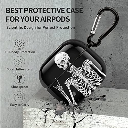 YouTary Compatible with Airpods 3 Case Cover 2021 with Keychain Rock and Roll Skeleton Skull Boho Hippie Pattern, Apple AirPod Headphone Cover Unisex Shockproof Protective Wireless Charging