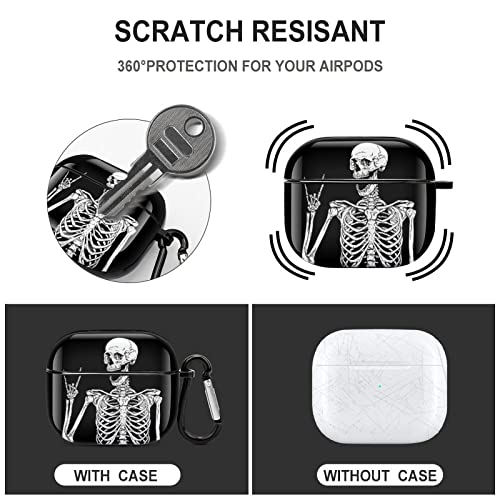 YouTary Compatible with Airpods 3 Case Cover 2021 with Keychain Rock and Roll Skeleton Skull Boho Hippie Pattern, Apple AirPod Headphone Cover Unisex Shockproof Protective Wireless Charging