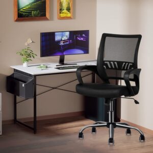 MoNiBloom Office Swivel Desk Mesh Chair, Mid Back Ergonomic Rolling Computer Task Chair with Lumbar Support, Adjustable Height/Tilt, Black