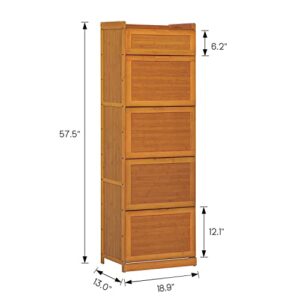 MoNiBloom Bamboo 9-Tier Shoe Organizer Storage Cabinet with Pull-Down Door 27-Pair Heels Boots Freestanding, Entryway, Brown