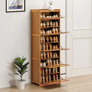 MoNiBloom Bamboo 9-Tier Shoe Organizer Storage Cabinet with Pull-Down Door 27-Pair Heels Boots Freestanding, Entryway, Brown