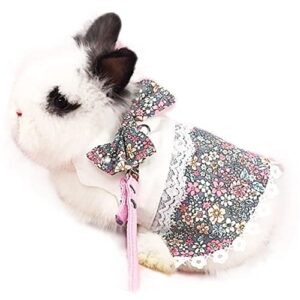 anelekor rabbit lace skirt with bowknot squirrel harness and leash set cat princess dress small animals clothes puppy vest walking for dwarf kitten ferret guinea pig mini dog (small)