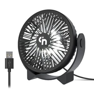 waytolight desk fan small table fan with led light usb powered portable fan 3 speeds adjustable head 360°rotatable mini personal fan for home office bedroom table and desktop