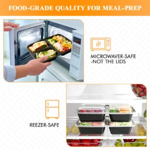 MUCHII 32 oz 3 Compartment Meal Prep Containers With Lids, [20 Pack] To Go Containers With Lids,Plastic Disposable Food Containers Microwave Safe and Freezer Safe.