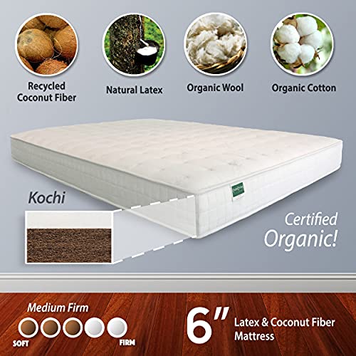 NATURAL LIFE PALMPRING Kochi Queen Mattress - Organic Latex Coconut Coir 6” Medium Firm 2 Layer Comfortable Sleep Bed Dust Free