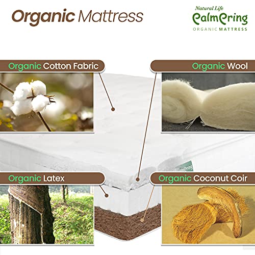 NATURAL LIFE PALMPRING Kochi Queen Mattress - Organic Latex Coconut Coir 6” Medium Firm 2 Layer Comfortable Sleep Bed Dust Free