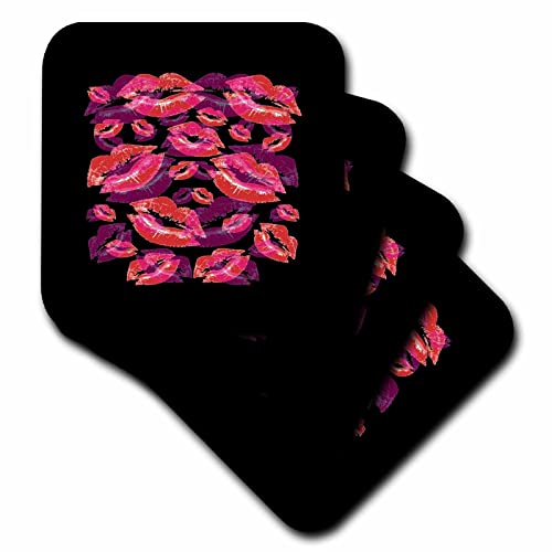 3dRose Cover Me in Lipstick Kisses Red and Purple Lipstick - Coasters (CST_356876_1)