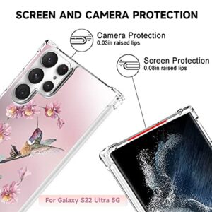 Elgzigok EChaopeng Clear Case for Samsung Galaxy S22 Ultra Hummingbird Flower Phone Cover with Wrist Strap Lanyard, Protective Silicone Case for Galaxy S22 Ultra Shock-Proof Four Corners Reinforced