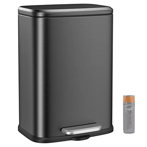 BETHEBEST 3.2 Gallon Black Stainless Steel Trash Can with Lid,Small Trash Can with Soft Close Lid,Garbage Can with Removable Inner Bucket (Titanium Black)