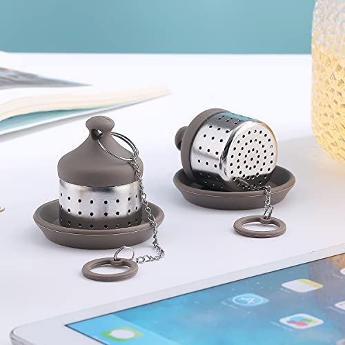 Kyraton Tea Strainer Tea Infusers for Brew Loose Tea Coffee spices 2 Pack , Stainless Steel Tea and Coffee Infuser Fine Mesh Filters with Silicone Drip Dray and Extended Chain Hook.