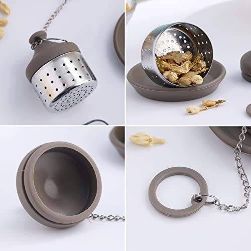 Kyraton Tea Strainer Tea Infusers for Brew Loose Tea Coffee spices 2 Pack , Stainless Steel Tea and Coffee Infuser Fine Mesh Filters with Silicone Drip Dray and Extended Chain Hook.