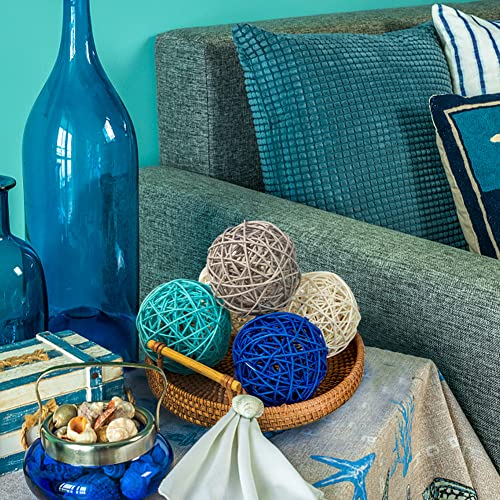 DomeStar Extra Large Rattan Balls, 4 Inches Wicker Balls Decorative Balls Natural Decorative Wicker Rattan Balls Orbs Vase Fillers Blue, White, Grey and Cerulean