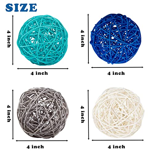 DomeStar Extra Large Rattan Balls, 4 Inches Wicker Balls Decorative Balls Natural Decorative Wicker Rattan Balls Orbs Vase Fillers Blue, White, Grey and Cerulean