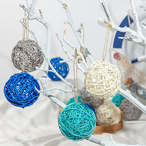 DomeStar Extra Large Rattan Balls, 4 Inches Wicker Balls Decorative Balls Natural Decorative Wicker Rattan Balls Orbs Vase Fillers Blue, White, Grey and Cerulean