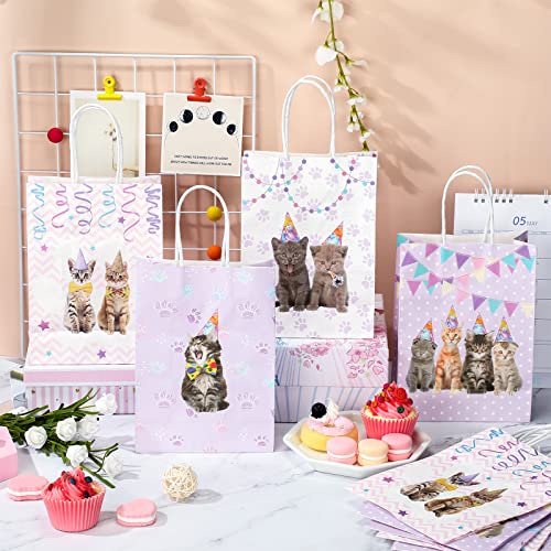 12 Pcs Cat Party Favor Bag Cat Theme Bags Cat Birthday Party Decorations Supplies Cat Candy Treats Bags Pet Party Favors Pet Animal Birthday Supplies