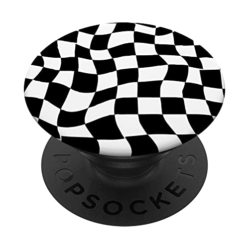 Wavy Checkered Black and White Checkerboard Pattern PopSockets Swappable PopGrip