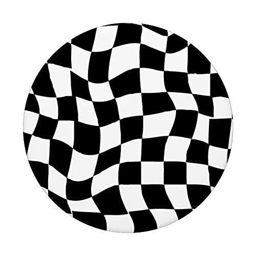 Wavy Checkered Black and White Checkerboard Pattern PopSockets Swappable PopGrip