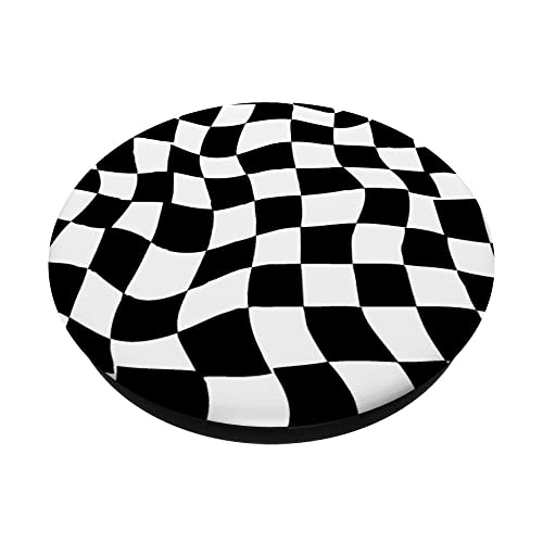 Wavy Checkered Black and White Checkerboard Pattern PopSockets Swappable PopGrip