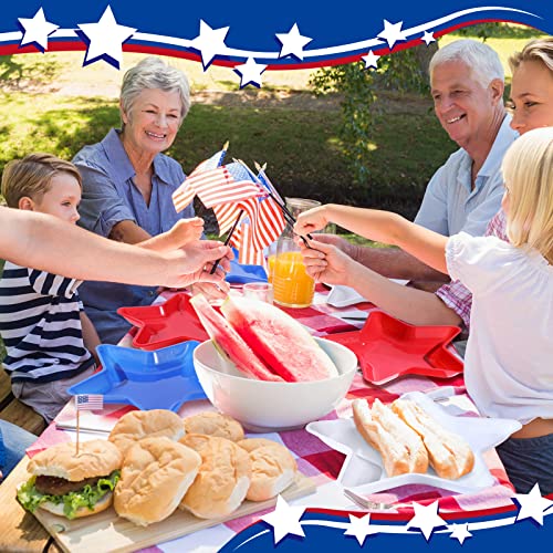 24 Pcs Patriotic Star Shaped Plates 4th of July Dessert Plate Red White Blue Reusable Plastic Snack Tray Platter for Cookies Chips Independence Day Memorial Day Veterans Day Party Supplies, 11 Inch