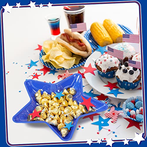 24 Pcs Patriotic Star Shaped Plates 4th of July Dessert Plate Red White Blue Reusable Plastic Snack Tray Platter for Cookies Chips Independence Day Memorial Day Veterans Day Party Supplies, 11 Inch