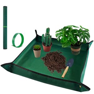 hnxtyaob repotting mat for indoor plant transplanting and mess control. 29" x 29" thick potting mat & foldable waterproof gardening mat - gardening gifts for women green