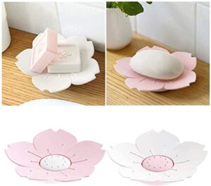 adorable pink peri - 2-pack pink soap dish for bar soap lovers | self draining hole holder | pink floral decor bathroom accessories | zero waste gift (reusable plastic - cherry blossom shape)